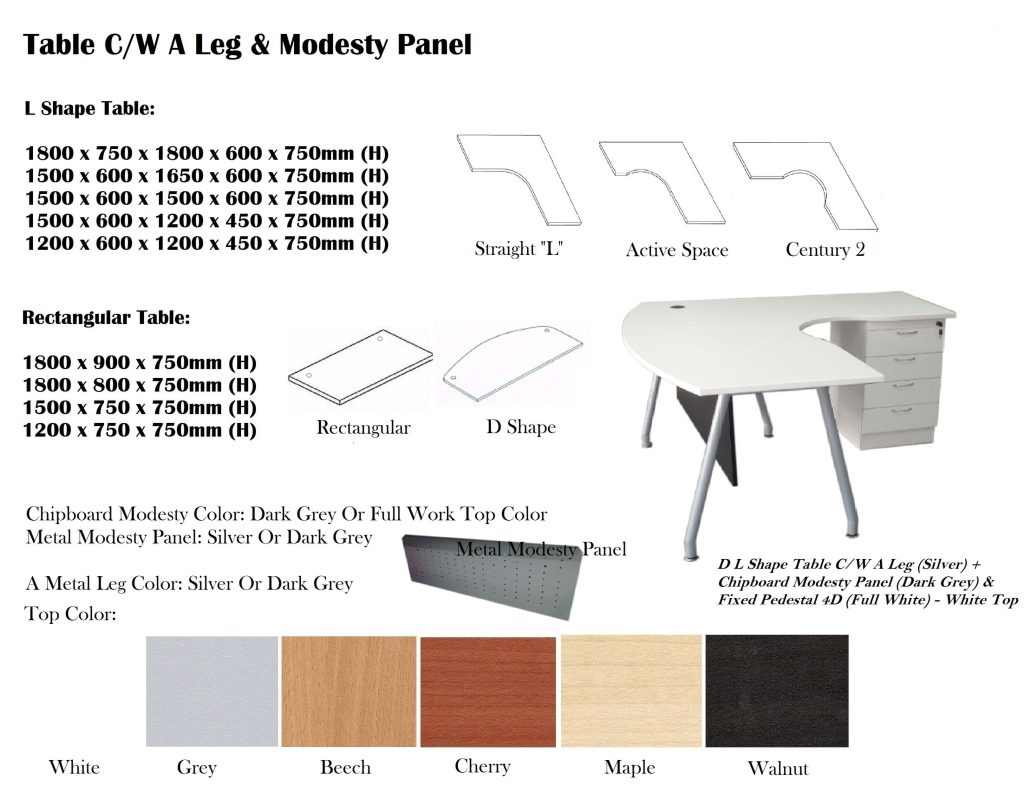 D Shape L Table c/w A Leg & Modesty Panel - Superior Office Solutions