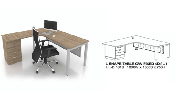 U Series L Shape Work Table c/w U Leg & Fixed Pedestal 4D - Superior ...