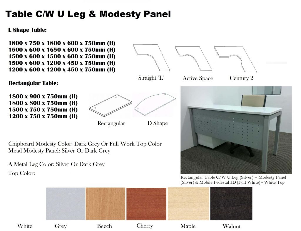 Rectangular Table c/w U Leg & Modesty Panel - Superior Office Solutions
