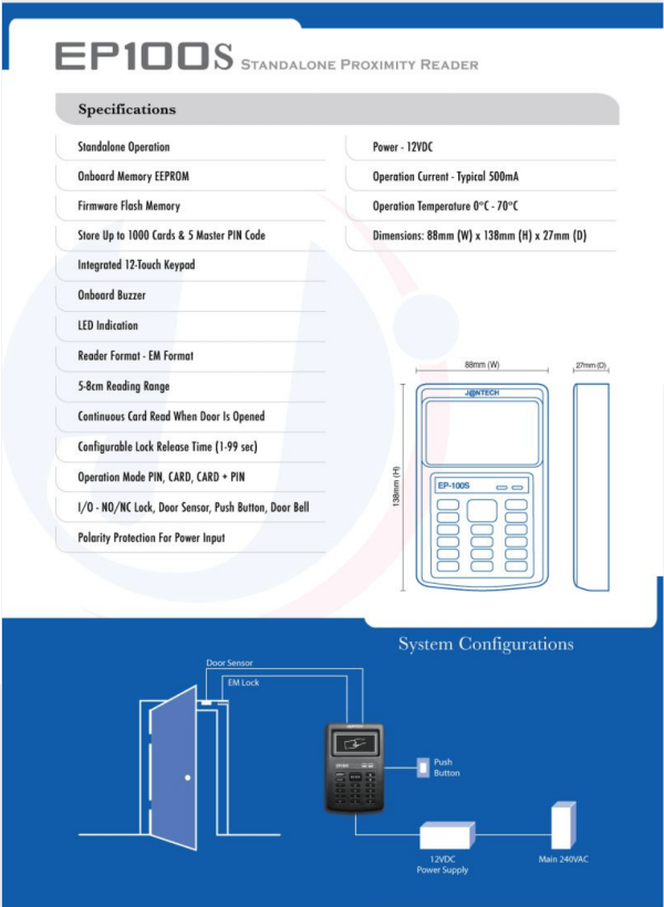 EP100S RFID Standalone Door Access System - Superior Office Solutions